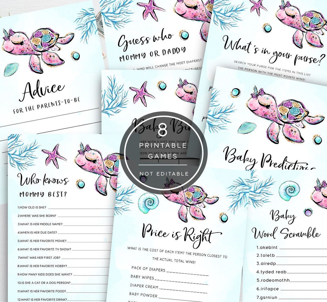 Under the Sea Baby Shower Games Bundle, Beach Baby Shower Games ...