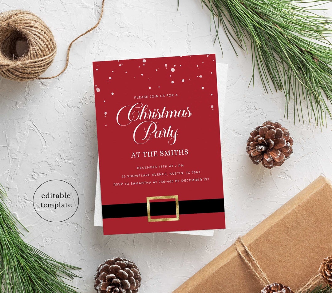 Santa Christmas Party Invitation Template, Santa Party Invitation ...
