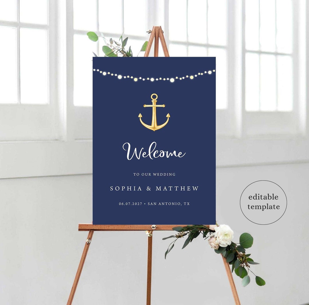 Nautical Wedding Welcome Sign Template, Anchor Wedding Welcome Sign ...