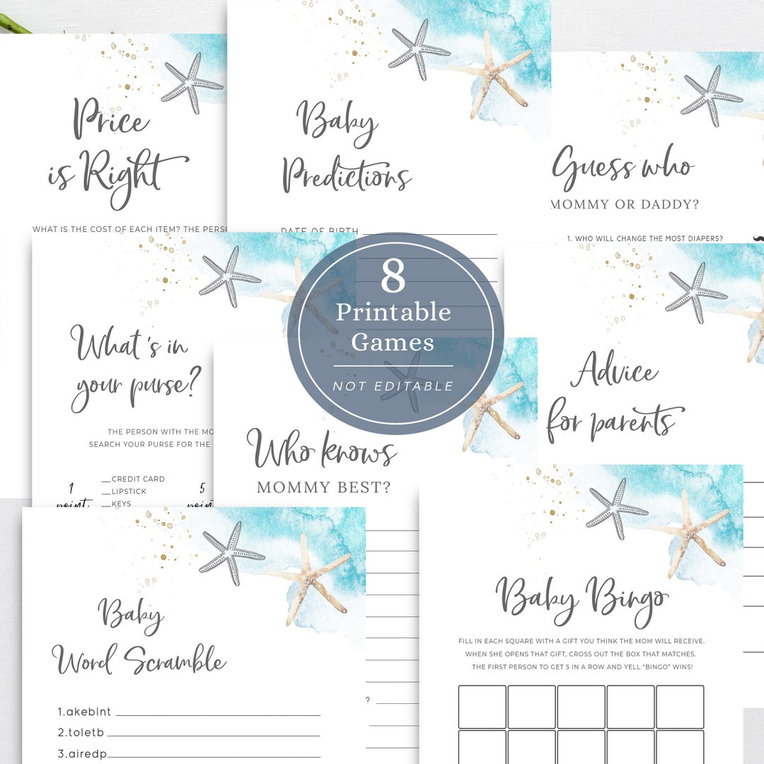 Beach Baby Shower Games, Under the Sea Baby Shower Games Bundle, Sea ...