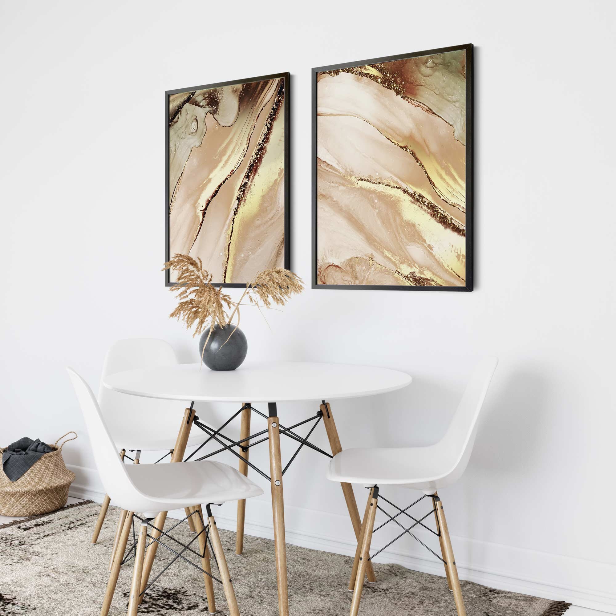 Abstract Gold Prints, Marble Wall Art Set, Gold Wall Art Set of 2, Gold ...