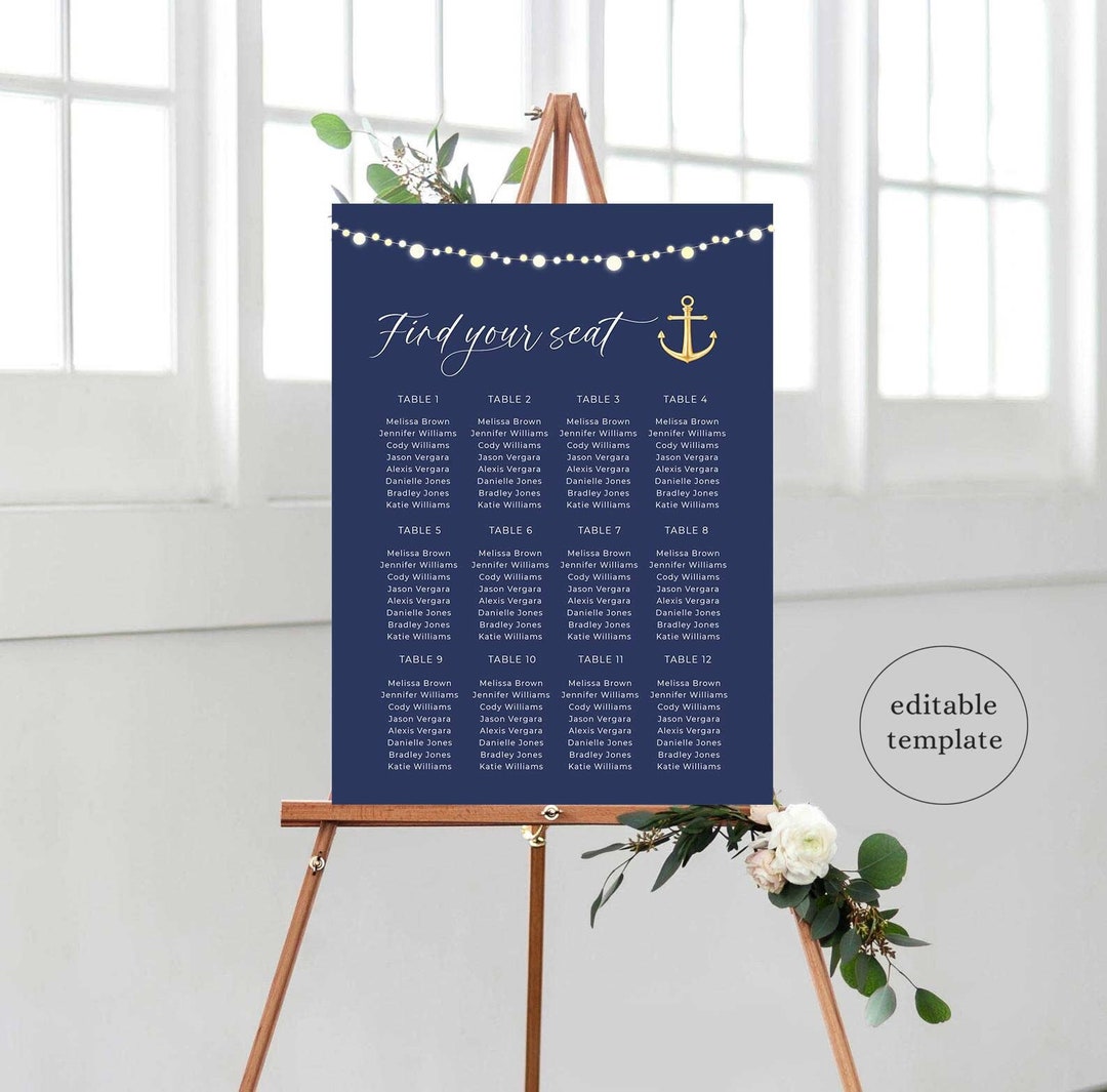 Nautical Wedding Seating Chart Template, Ocean Seating Chart, Sea ...