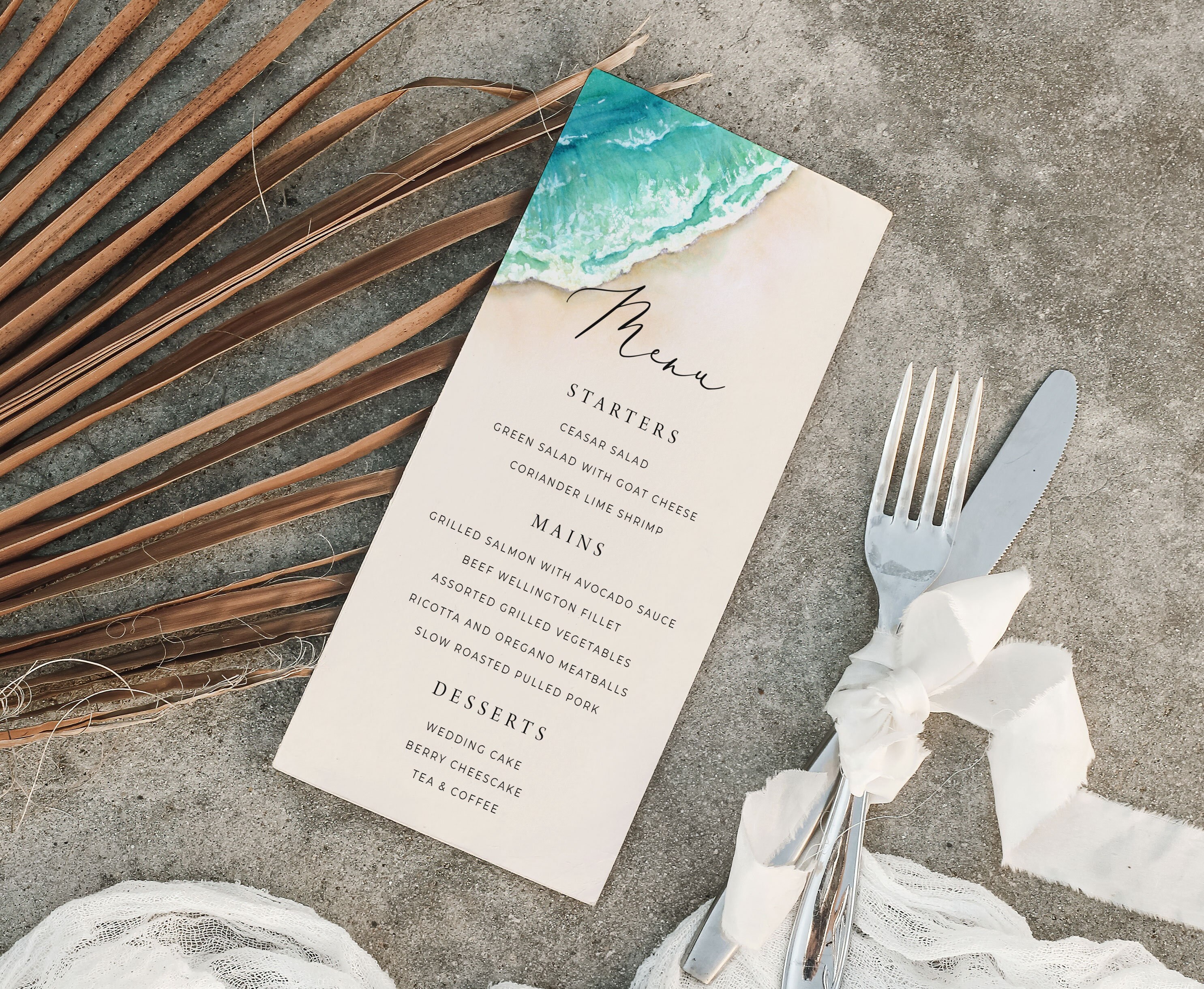 Beach Wedding Menu Printable Sea Ocean Wedding Menu Shell - Etsy