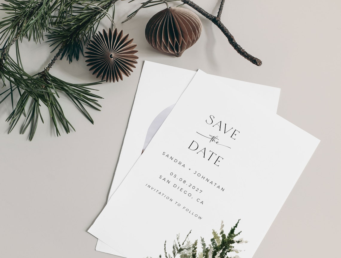 Winter Save the Date Template Pine Save the Date Download - Etsy