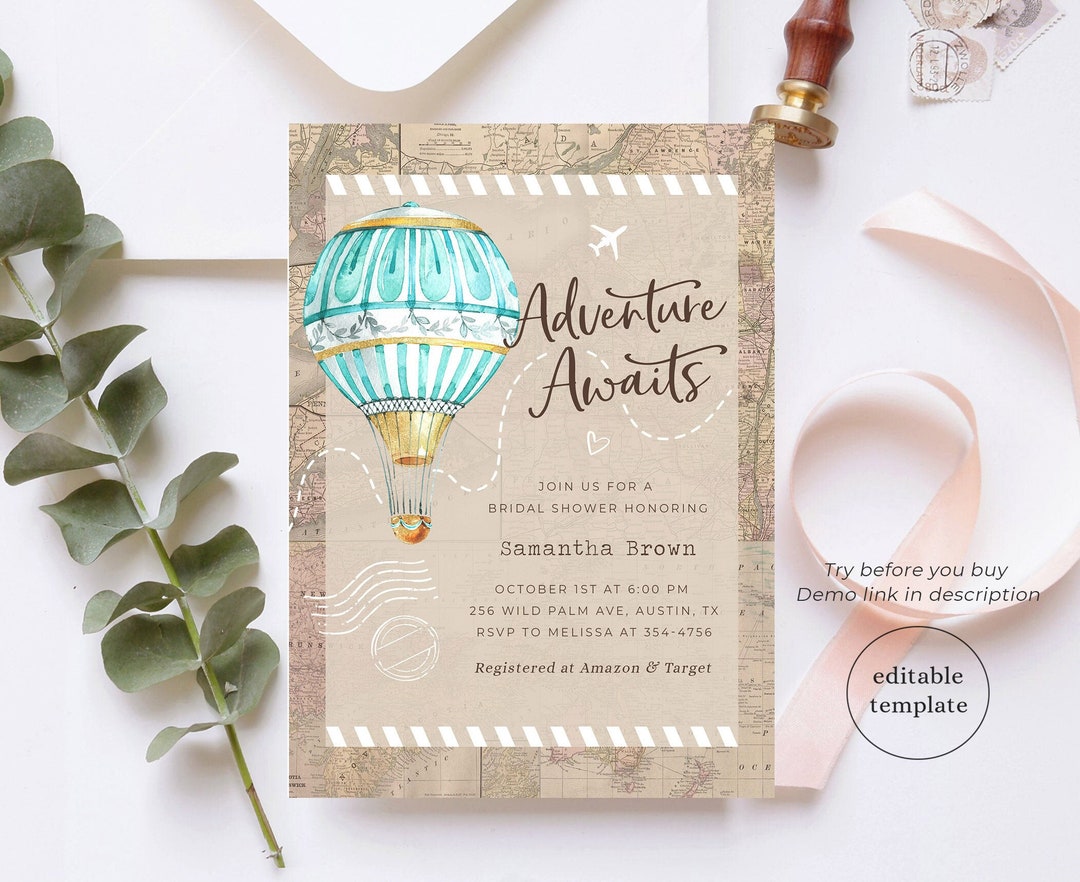 Plantilla de invitación de despedida de soltera de viaje, aventura ...