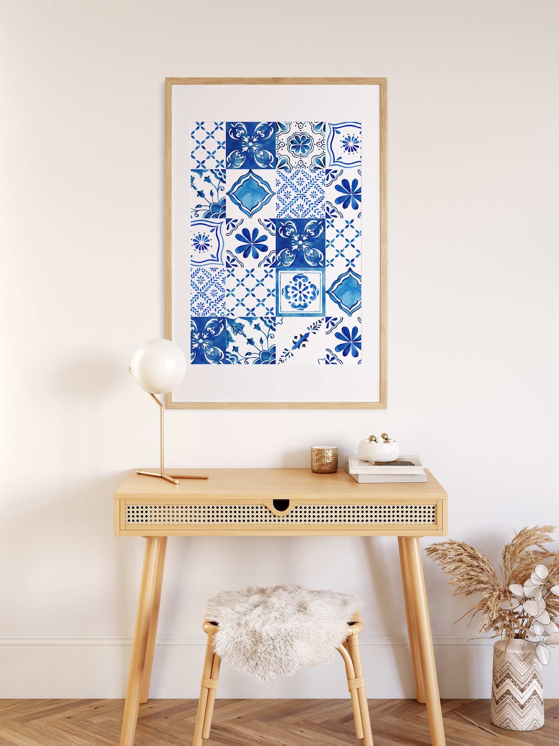 Mediterranean Wall Art Print, Blue Tiles, Santorini Greek Wall Art ...