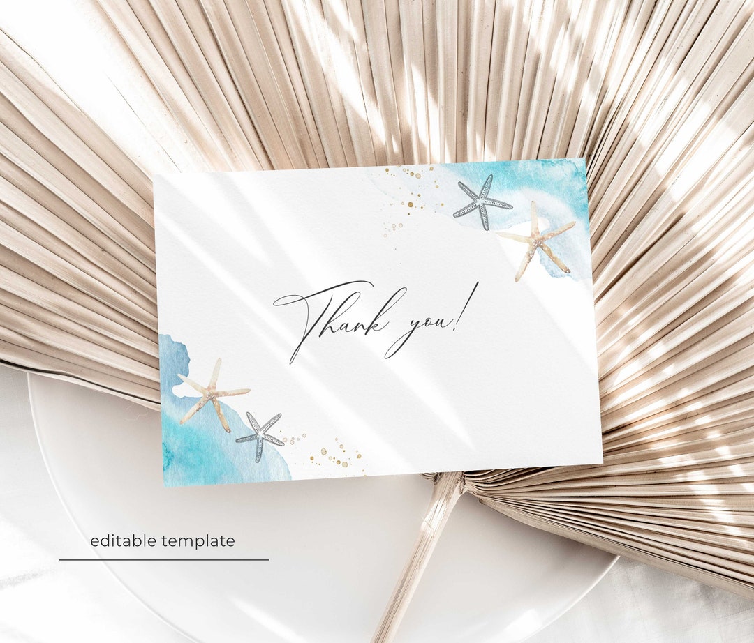 Beach Wedding Thank You Cards Template, Ocean Thank You Cards, Beach ...