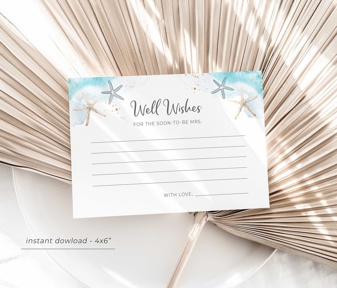 Wishes for the Bride Card, Beach Bridal Shower, Well Wishes, Sea Shells ...