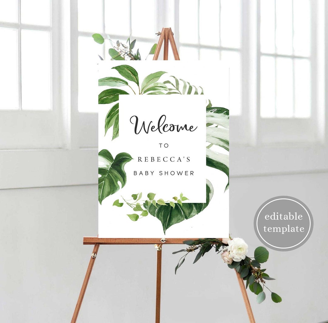 Tropical Baby Shower Welcome Sign Printable, Palm Leaf Baby Shower ...