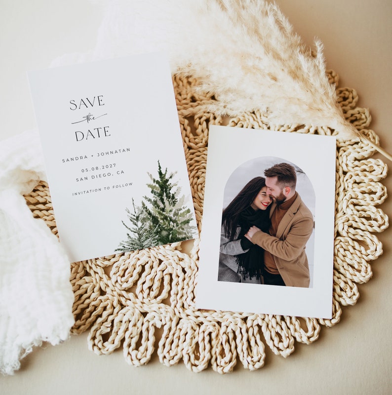 Winter Save the Date Template, Pine Save the Date Download, Forest Save ...