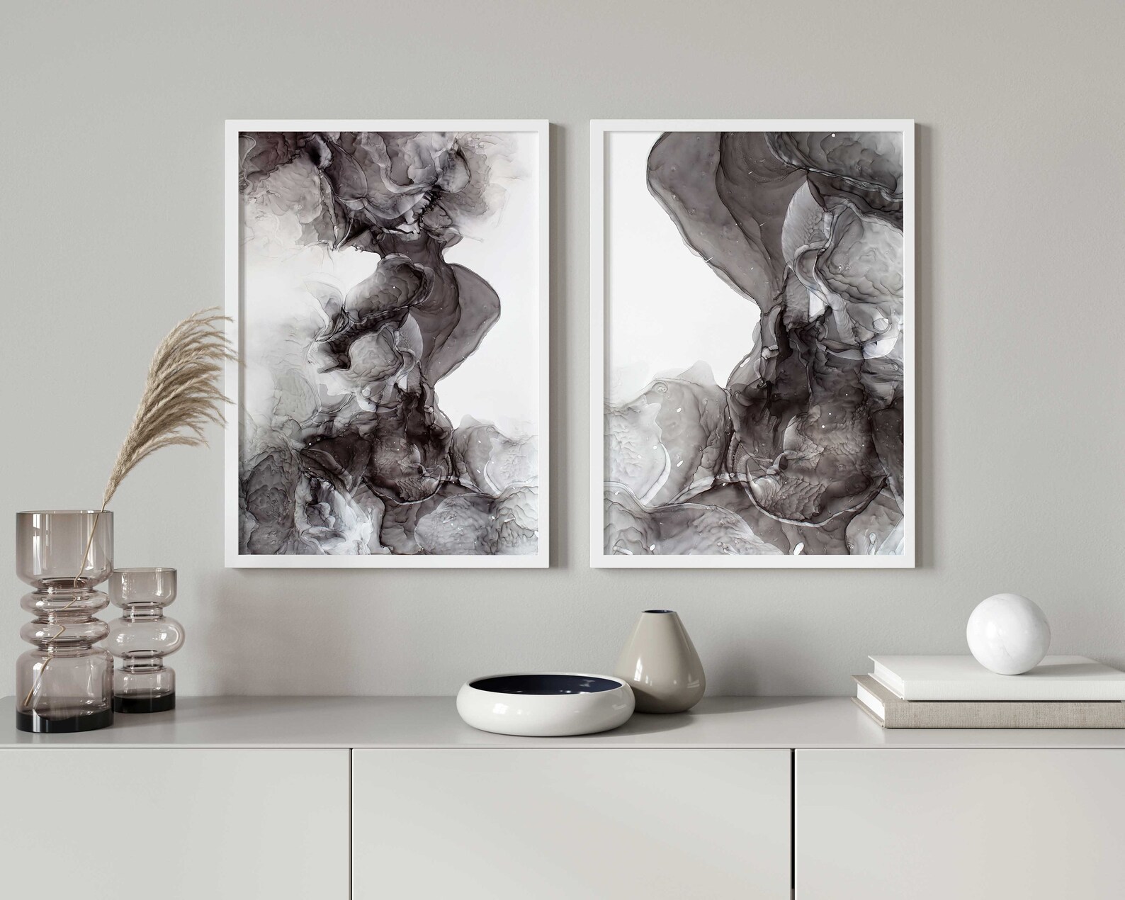 Abstract Gray Wall Art Set of 2 Modern Gray Wall Art Set - Etsy