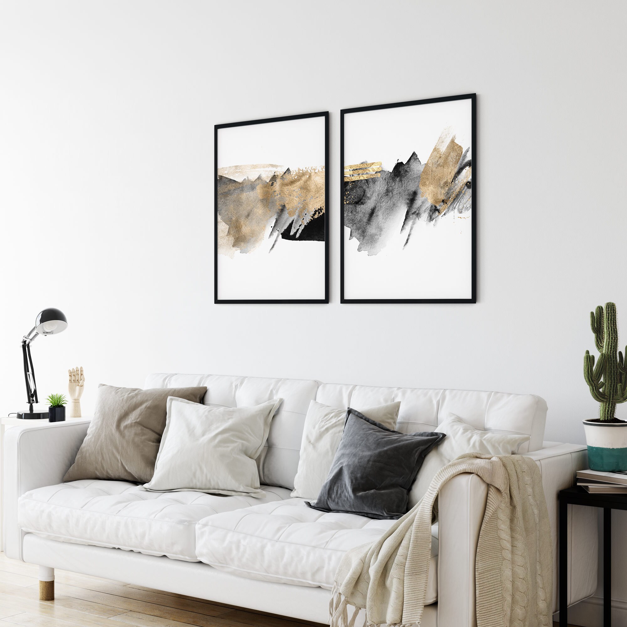 Black and Gold Wall Art Set of 2 Modern Abstract Wall Art | Etsy