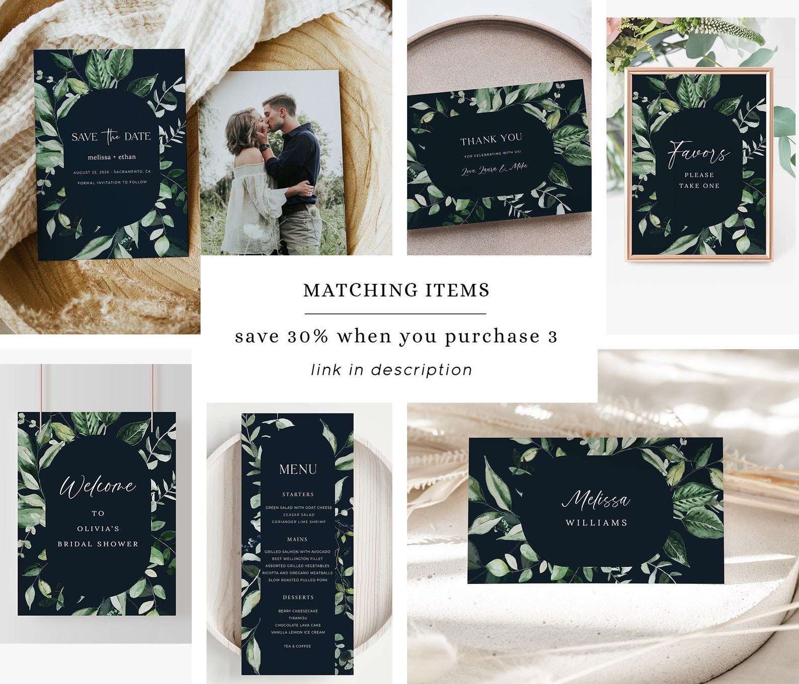 Botanical Wedding Menu Template Editable Greenery Wedding - Etsy