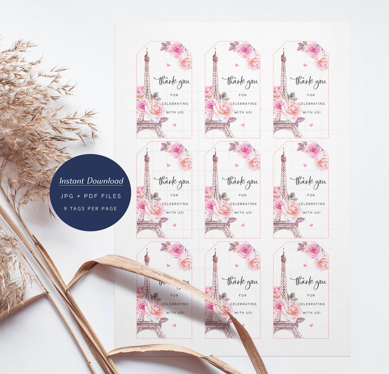 Paris Thank You Tags Printable Paris Favor Tags French Paris - Etsy
