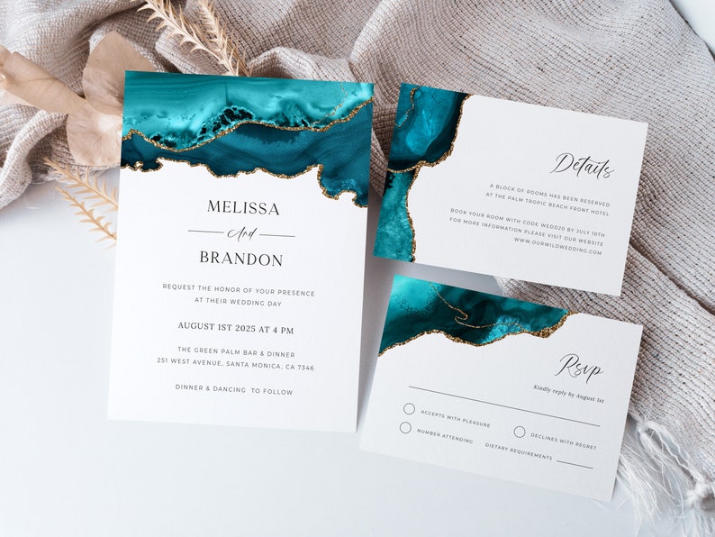Teal Gold Wedding Invitation Template Teal Wedding Invitation - Etsy