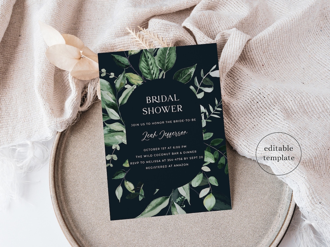 Greenery Bridal Shower Invitation Template Download, Botanical Bridal Shower Invitation Template ...