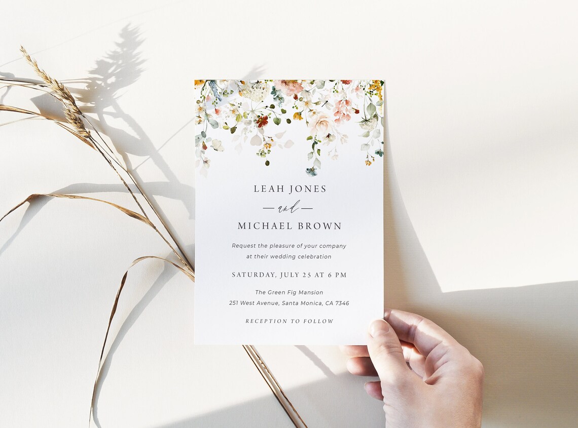 Wildflower Wedding Invitation Template Wild Flowers Wedding - Etsy