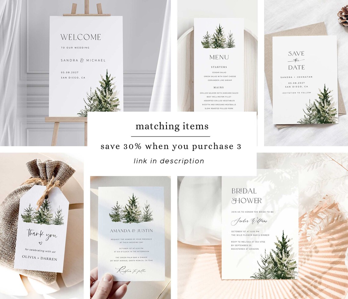 Winter Save the Date Template Pine Save the Date Download - Etsy