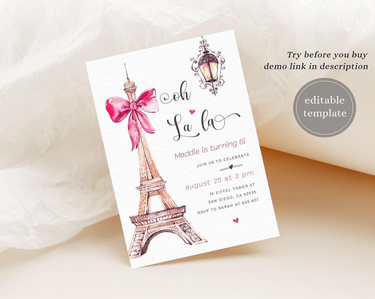 Editable Paris Birthday Invitation Template, Paris Birthday Party ...