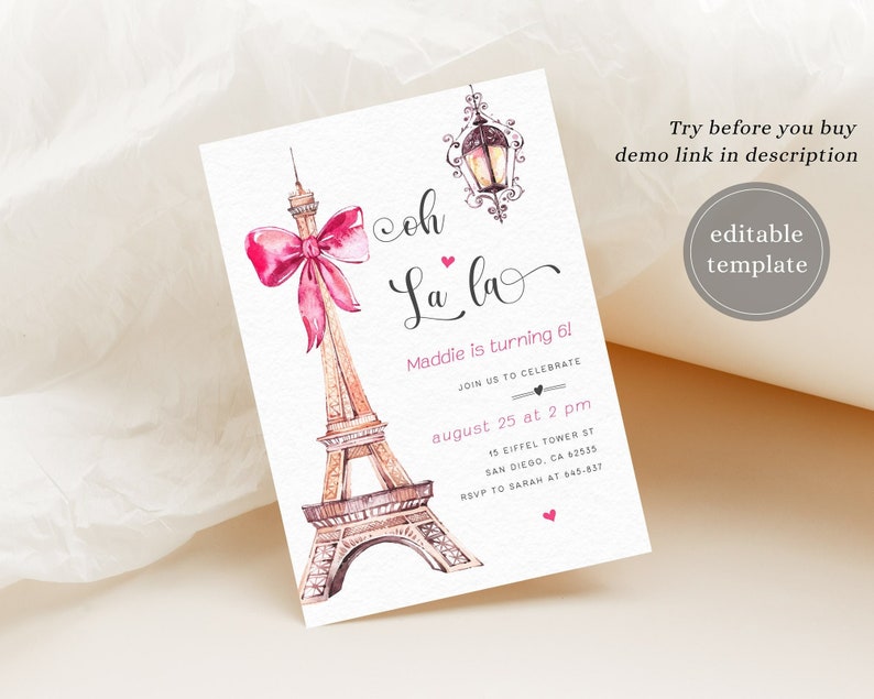Editable Paris Birthday Invitation Template Paris Birthday | Etsy