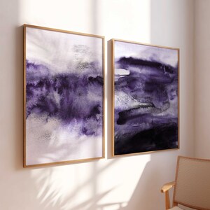 Abstract Purple Wall Art Set of 2, Purple Wall Art Prints, Modern ...