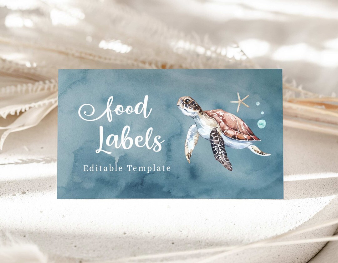 Under the Sea Food Labels Template, Turtle Food Cards, Under the Sea ...
