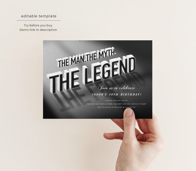 Editable Birthday Invitation for Men 50th Birthday Invitation - Etsy