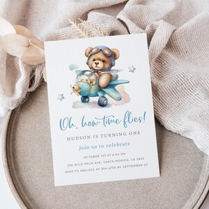 Airplane Birthday Invitation Template, Time Flies, Travel Birthday ...