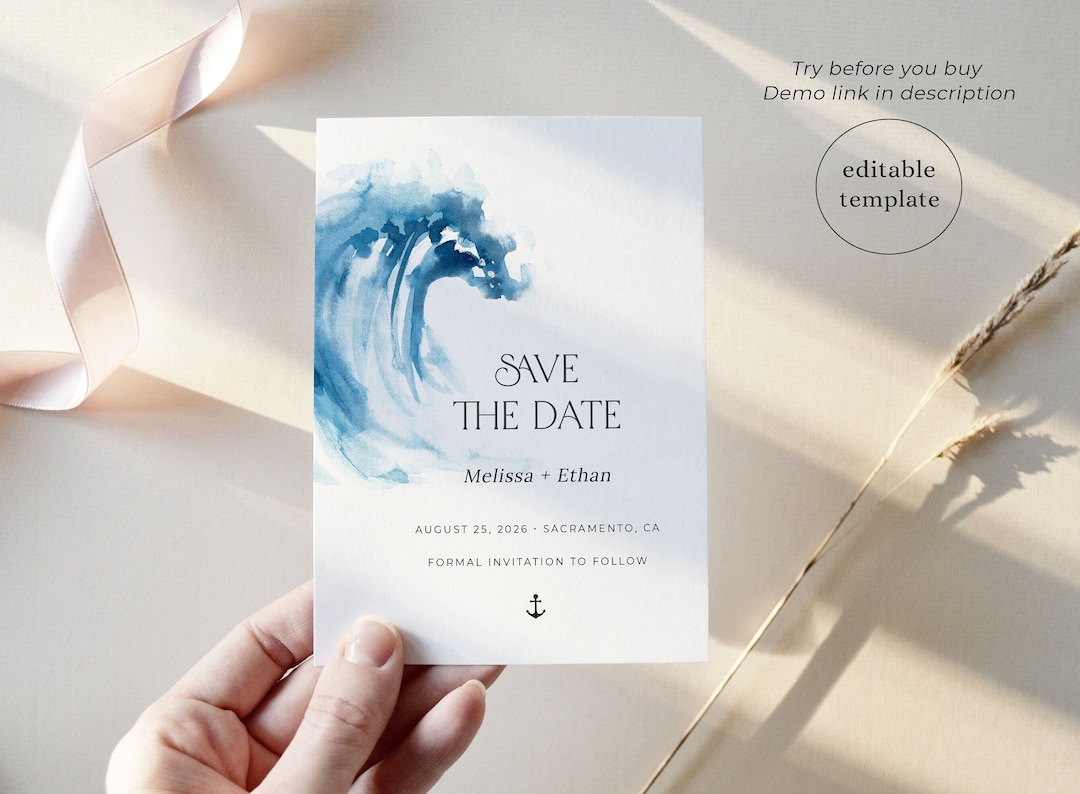 Beach Save the Date Template, Ocean Wedding Save the Date Instant ...