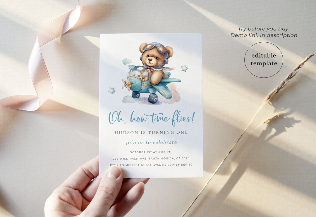 Airplane Birthday Invitation Template, Time Flies, Travel Birthday ...