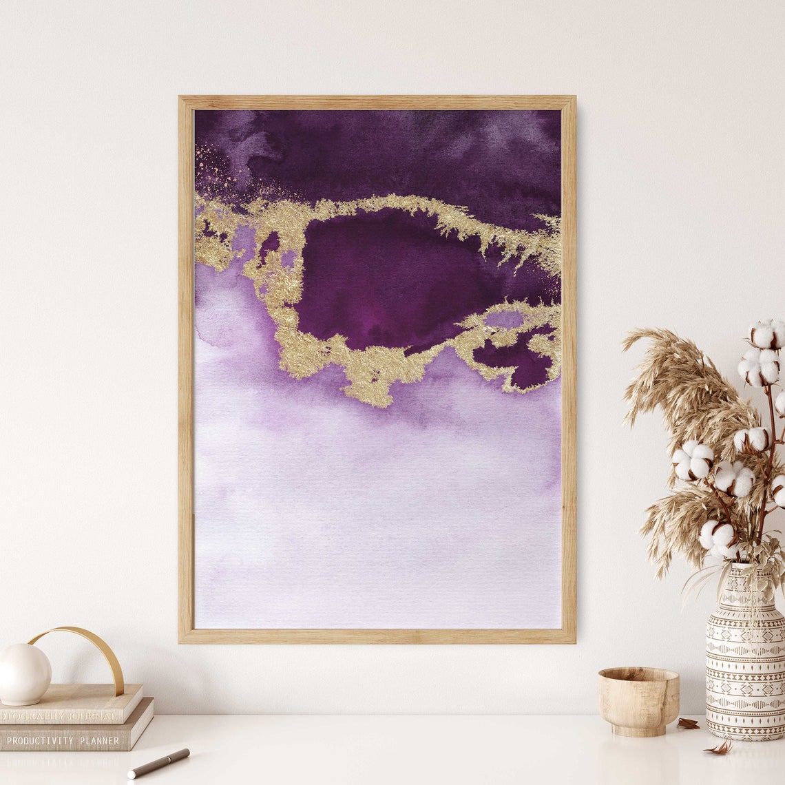 Purple Gold Wall Art Abstract Purple Wall Art Set of 2 - Etsy