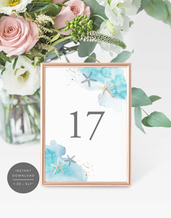 Beach Wedding Table Numbers Printable 5x7 Beach Wedding - Etsy