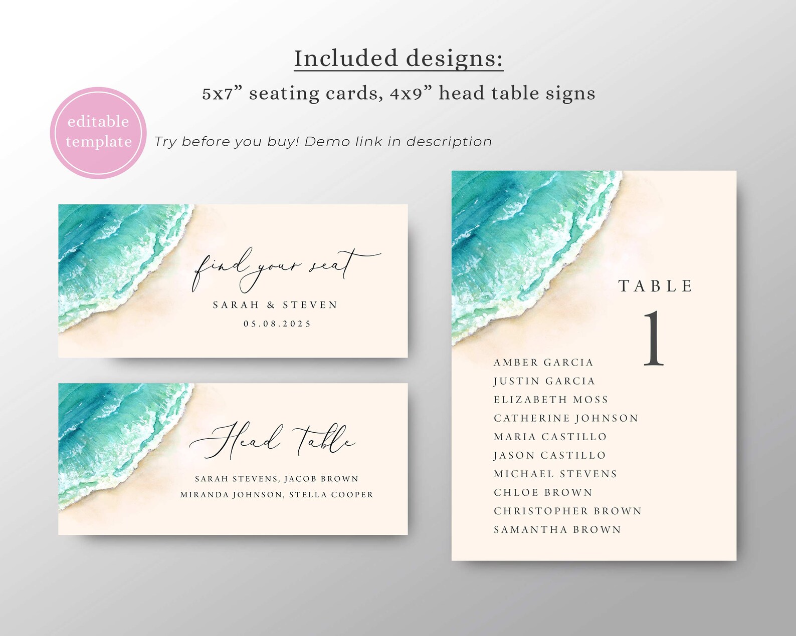 Beach Wedding Seating Chart Template Ocean Wedding Seating - Etsy