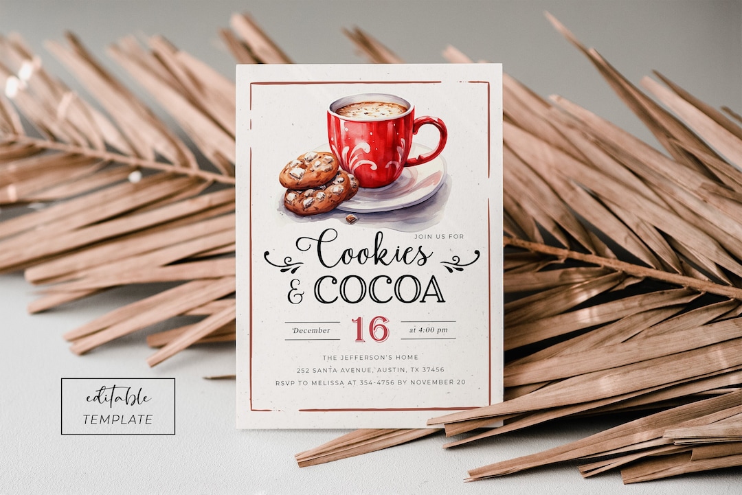 Cookies and Cocoa Invitation Template, Editable Cookie Hot Chocolate ...