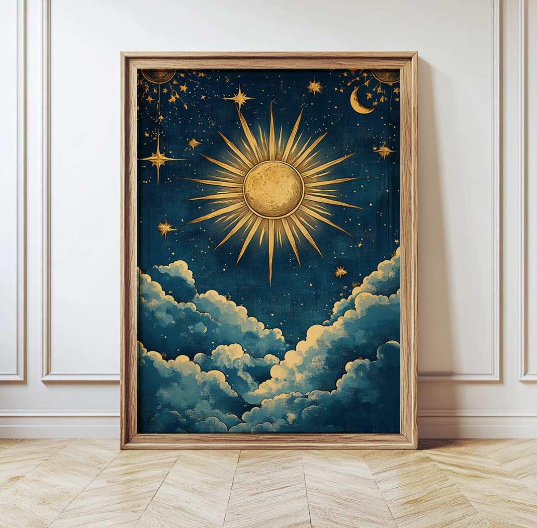 Celestial Prints, Boho Sun Art, Vintage Celestial Wall Art, Celestial ...