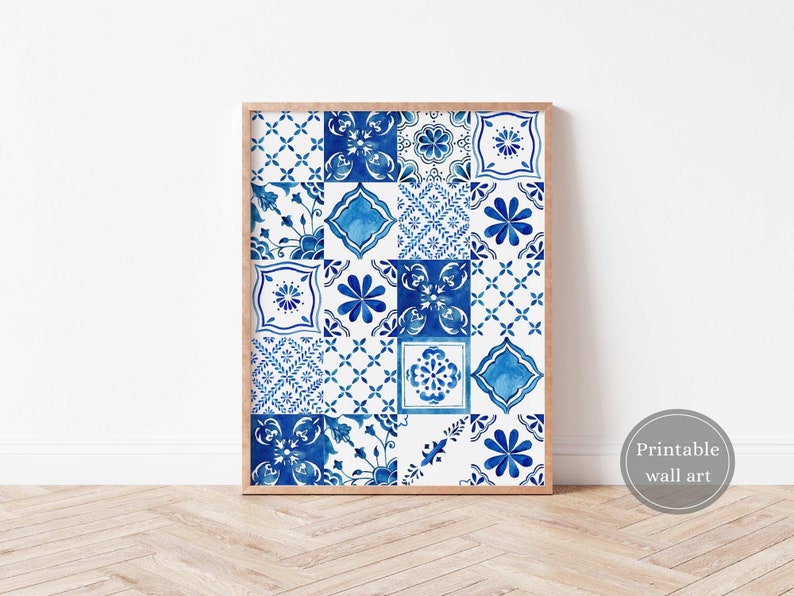 Mediterranean Wall Art Print Blue Tiles Santorini Greek Wall - Etsy