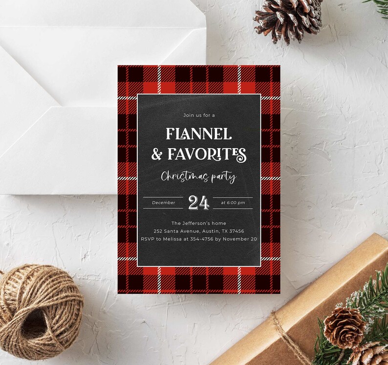Flannel Christmas Party Invitation Flannel and Favorites - Etsy