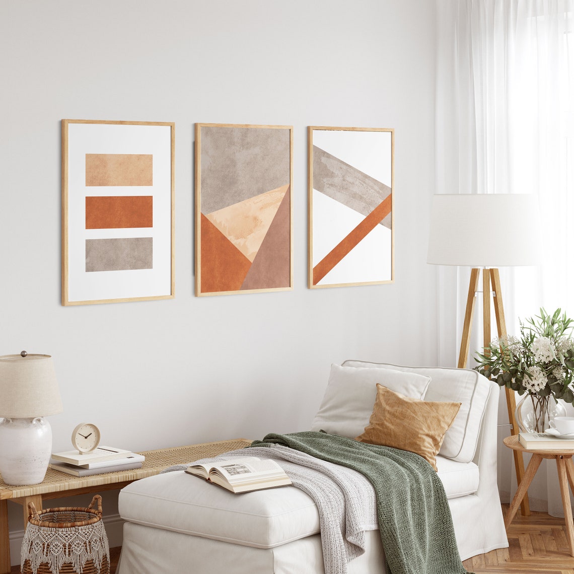 Modern Geometric Wall Art Set, Burnt Orange Prints, Rustic Earth Tone ...