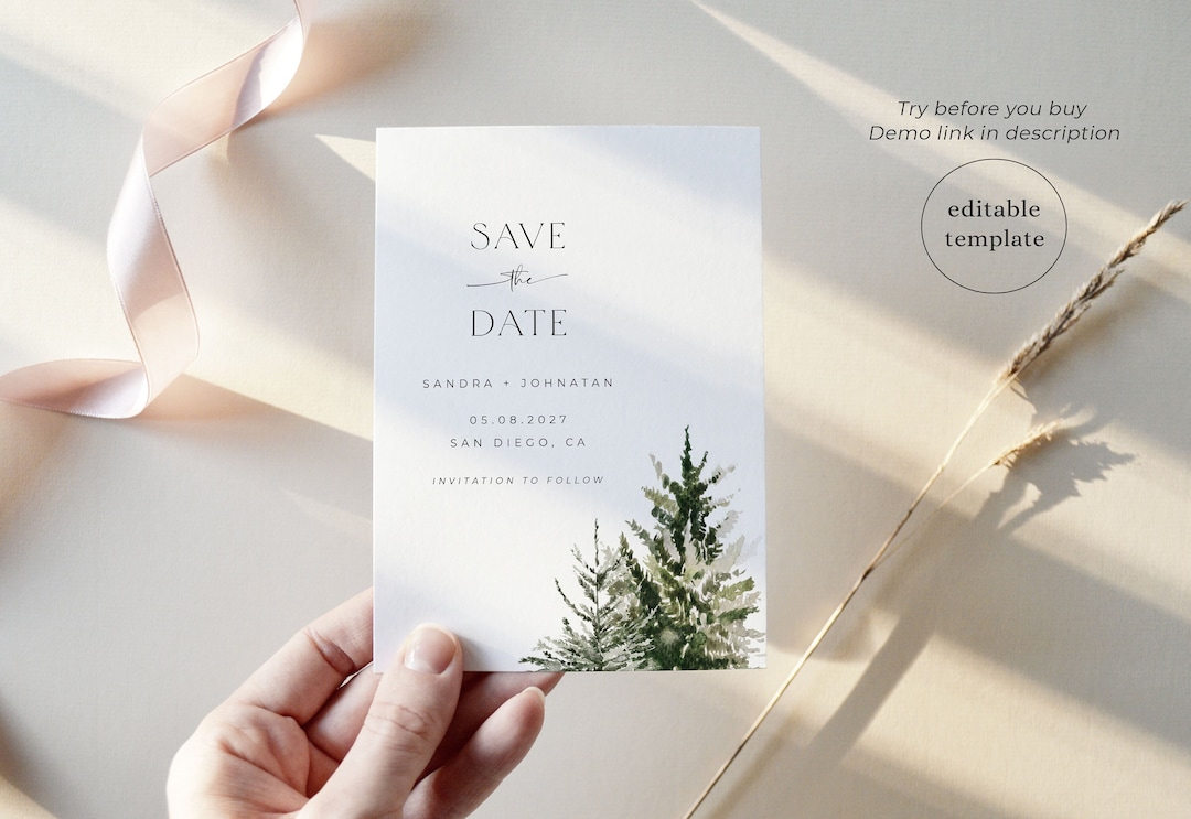 Winter Save the Date Template, Pine Save the Date Download, Forest Save ...