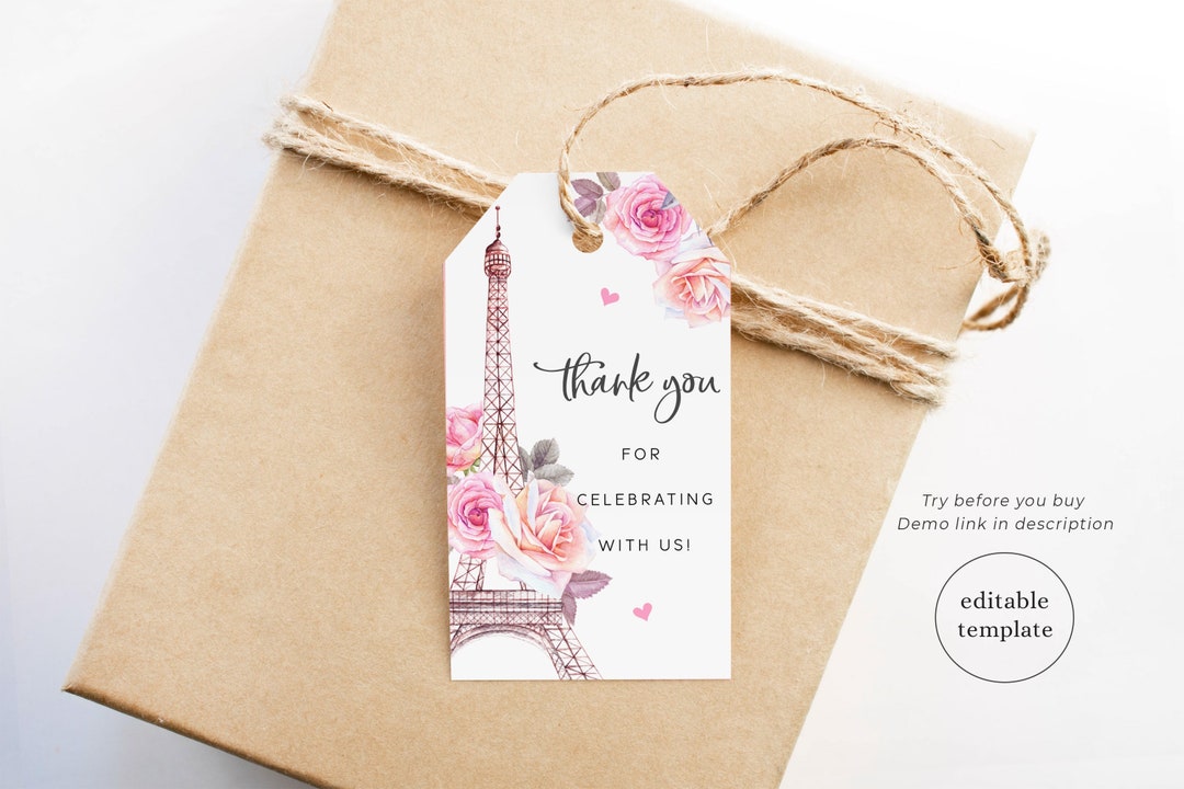 Paris Thank You Tags Printable, Paris Favor Tags, French Paris Bridal ...