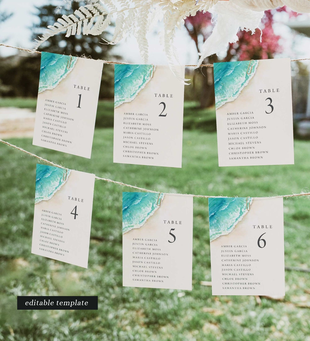 Beach Wedding Seating Chart Template, Ocean Wedding Seating Chart, Sea ...