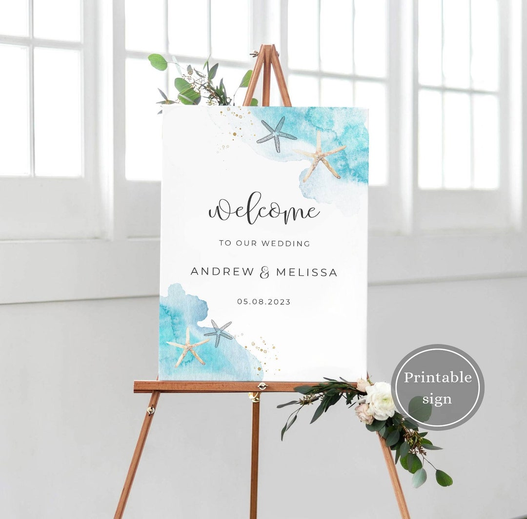 Beach Wedding Welcome Sign Printable, Ocean Wedding Welcome Sign, Sea ...
