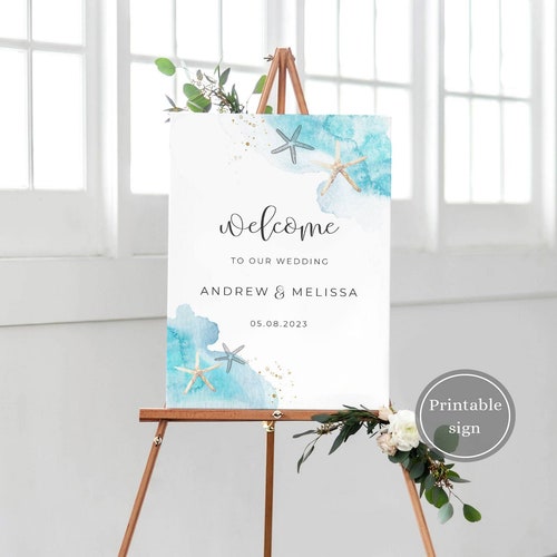 Beach Wedding Welcome Sign Printable Ocean Wedding Welcome - Etsy