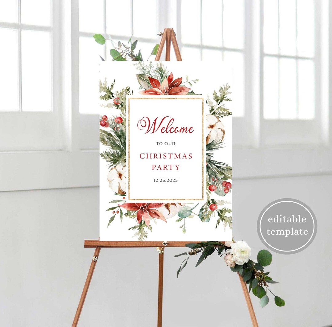Christmas Party Welcome Sign Template Holiday Party Welcome - Etsy