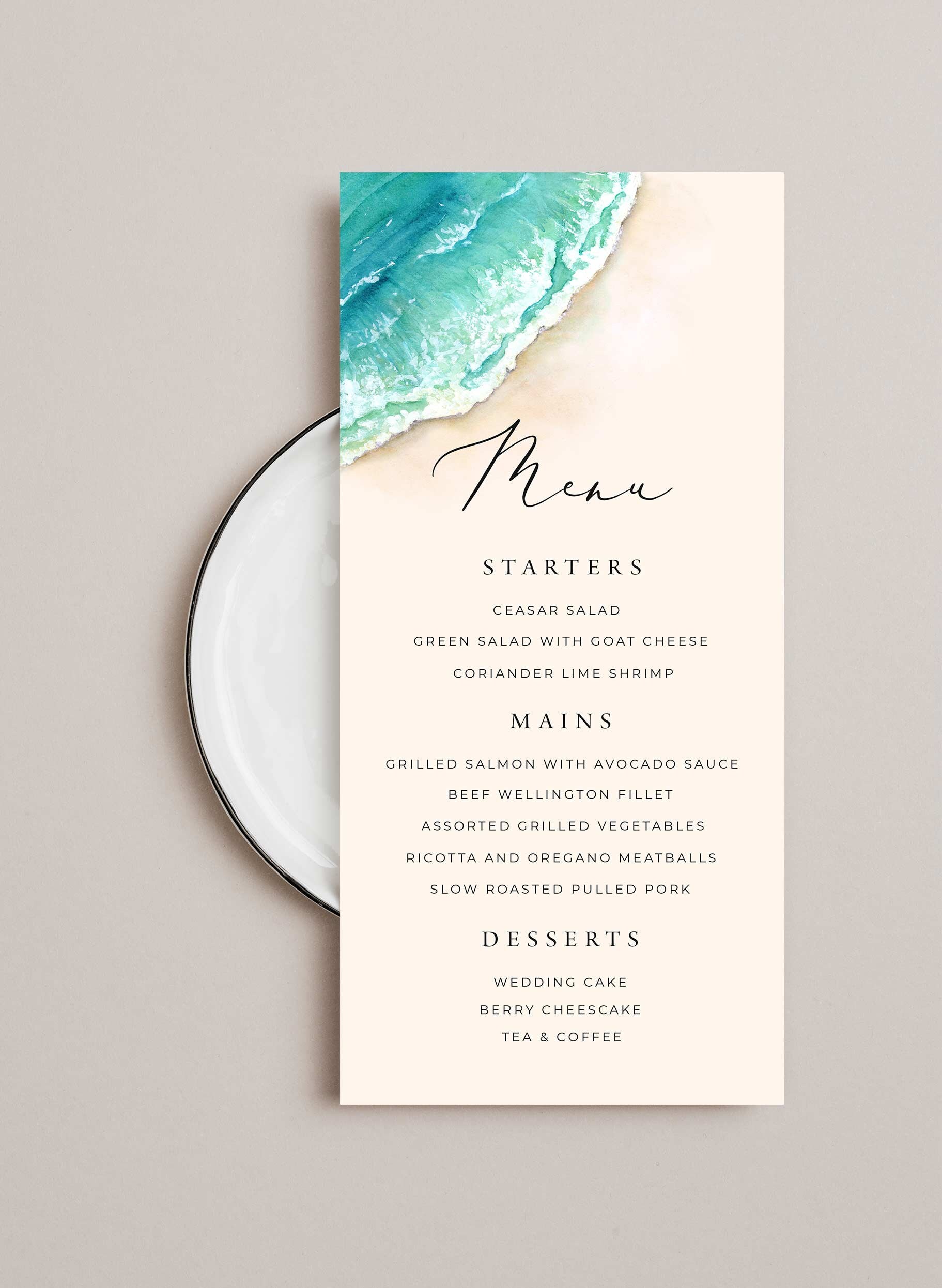 Beach Wedding Menu Printable Sea Ocean Wedding Menu Shell - Etsy