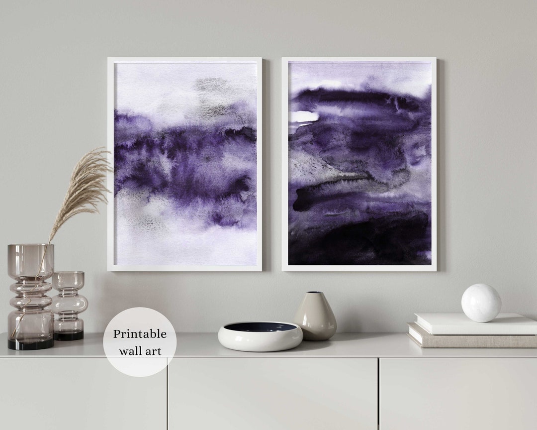 Abstract Purple Wall Art Set of 2, Purple Wall Art Prints, Modern ...