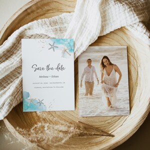 Beach Save the Date Template, Sea Shell Save the Dates, Ocean Save the ...
