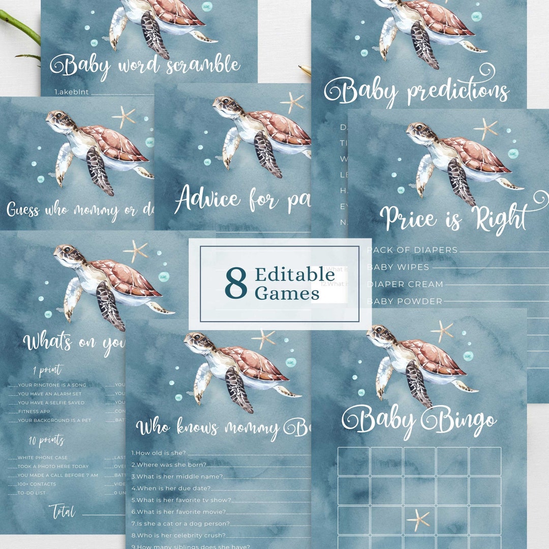 Under the Sea Baby Shower Games Bundle, Turtle Baby Shower Games ...