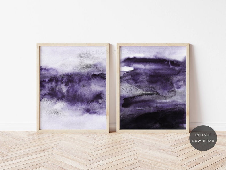 Abstract Purple Wall Art Set of 2 Purple Wall Art Prints - Etsy