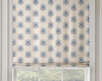 Block Print Blue Roman Shade Blue Grey Fabric Thibaut Roman Shade Silk ...
